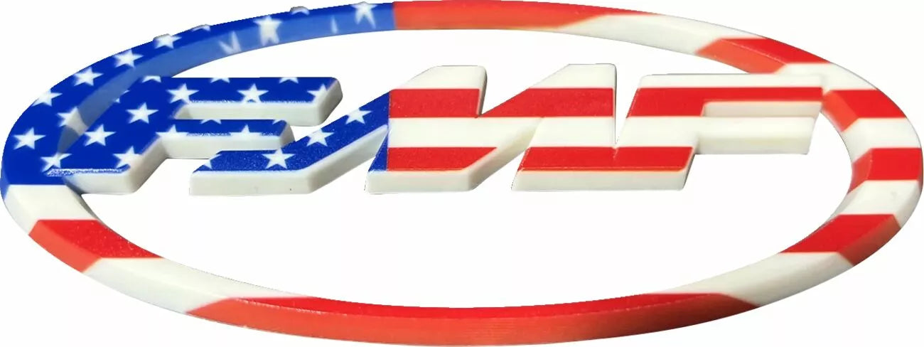 Decomanía with the FMF logo: red, white and blue – California Motorcycles